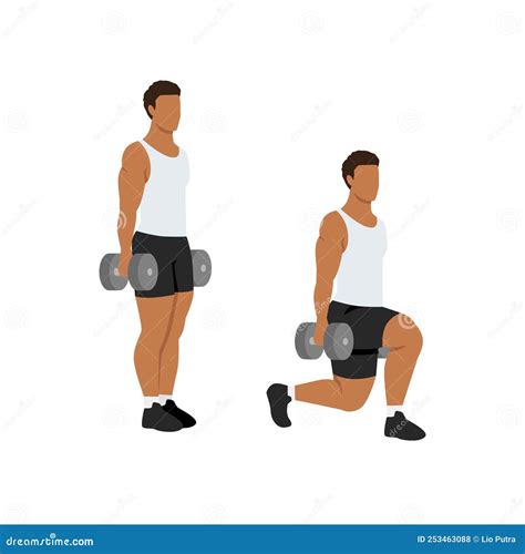 Man Doing Dumbbell Walking Lunges Exercise Flat Vector Stock