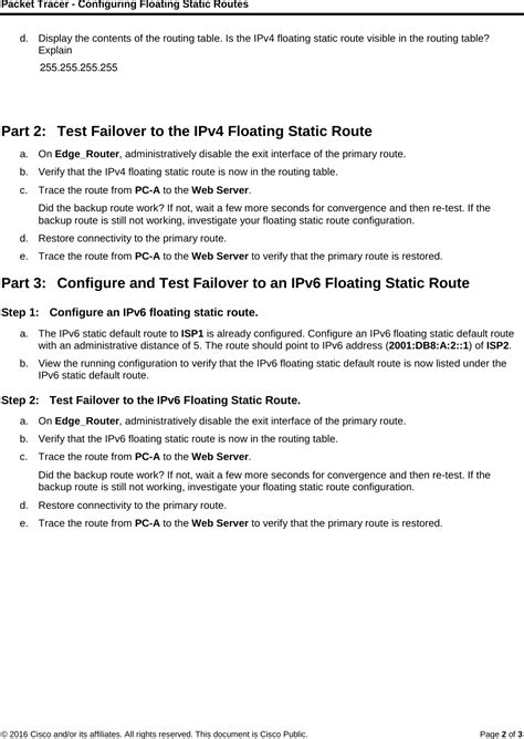 2255 Packet Tracer Configuring Floating Static Routes Instructions