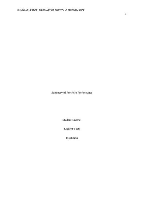 Summary Of Portfolio Performance Asset And Portfolio Review