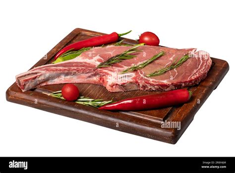 Raw Veal Chops Isolated On White Background Fresh Veal Rib Boned Raw