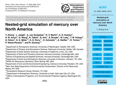 Pdf Nested Grid Simulation Of Mercury Over North America