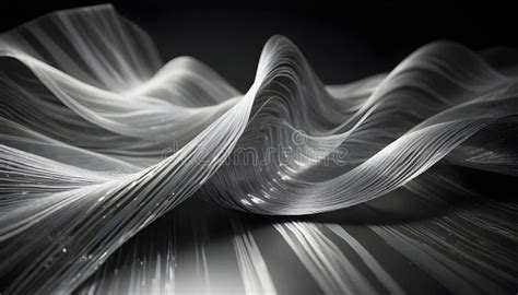 Abstract Black And White Image Of Flowing Wavy Lines Creating A Three Dimensional Undulating