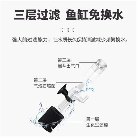 鱼缸专用水妖精三合一气动式过滤器增氧器小型迷你静音内置反气举虎窝淘