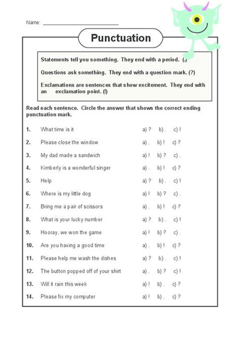 Multiple Choice Punctuation Punctuation Free English Worksheets