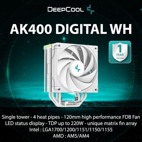 Deepcool Ak400 Digital White Cpu Cooler With Display Status Shopee Philippines