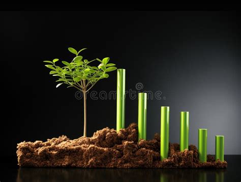 Data Visualization In The Form Of A Growing Tree And Green Bars Startup Concept Stock