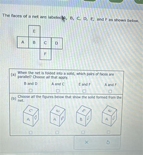 Solved The Faces Of A Net Are Labeled B C D E And F As Shown