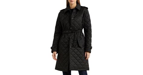 Lauren By Ralph Lauren Diamond Quilted Belted Trench Jacket In Black Lyst