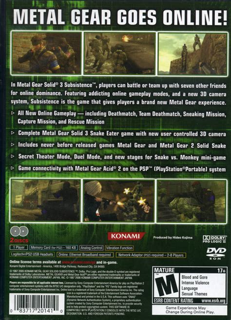 Metal Gear Solid 3 Subsistence Box Shot For Playstation 2 Gamefaqs