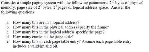 Solved Consider A Simple Paging System With The Following