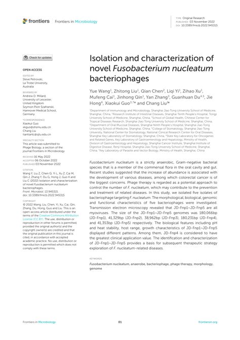 Pdf Isolation And Characterization Of Novel Fusobacterium Nucleatum Bacteriophages