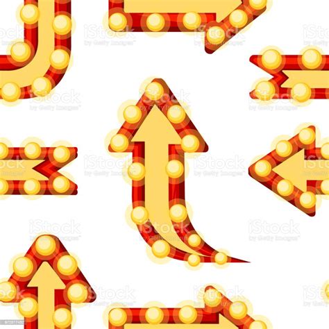 전기 전구 램프 복고풍 배너 컬렉션 벡터 일러스트 흰색 배경 웹 사이트 페이지 및 모바일 응용 프로그램 디자인에 화살표 빛나는 화살표 표지판의 완벽 한 패턴 0명에 대한