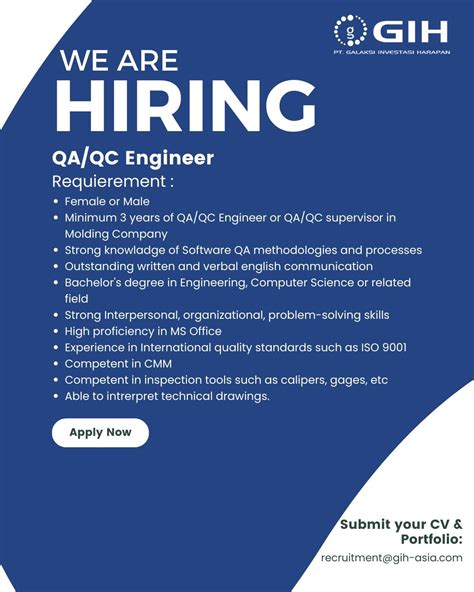 Pt Gih On Linkedin Qcengineer Qaengineer Batam Hiring Recruitment