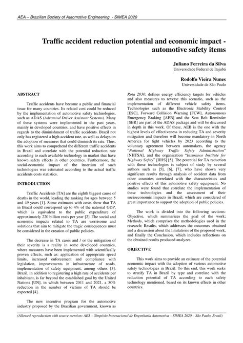 PDF Traffic Accident Reduction Potential And Economic Impact Automotive Safety Items