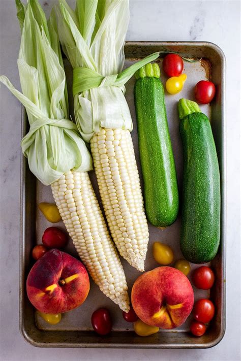 Grilled Peach Corn And Zucchini Quinoa Salad Lemon Basil Vinaigrette