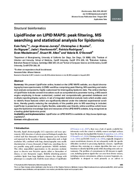 Pdf Lipidfinder On Lipid Maps Peak Filtering Ms Searching And