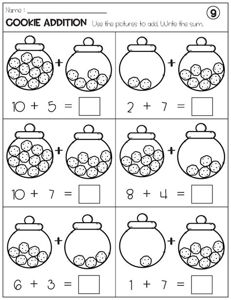 Addition With Pictures Sum Up To 20 Worksheets Adding Cookie Pictures