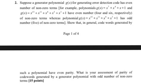 solved suppose a generator polynomial g x for generating