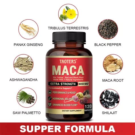 Maca Capsules Made From Yellow Red Black Roots And 7 Natural