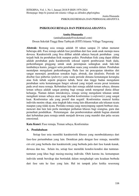 Pdf Psikologi Remaja Dan Permasalahannya