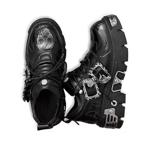 Streetwear Gothic Punk Motorcycle Platform Metal Split Leather Boots
