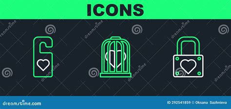 Set Line Lock And Heart Please Do Not Disturb With And Heart In The Bird Cage Icon Vector
