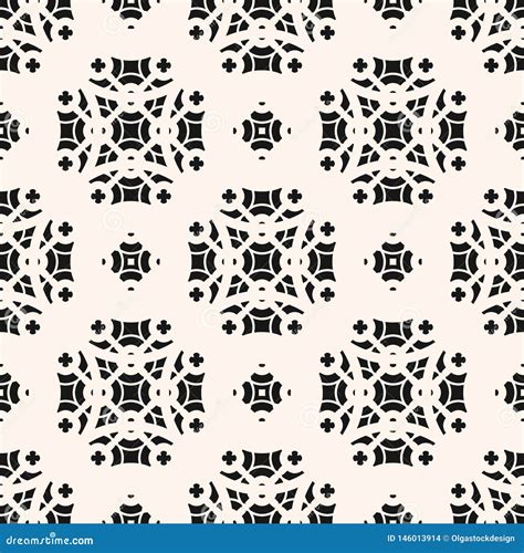 Vector Abstract Floral Monochrome Geometric Seamless Pattern In Oriental Style Stock Vector