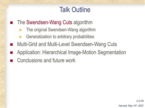 Ppt Hierarchical Image Motion Segmentation Using Swendsen Wang Cuts