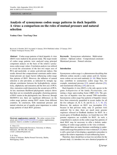 pdf analysis of synonymous codon usage patterns in duck hepatitis a