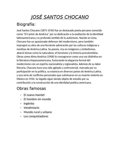 Biografía José Santos Chocano Información Pdf