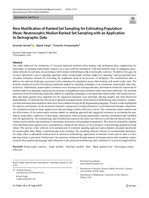 Pdf New Modification Of Ranked Set Sampling For Estimating Population Mean Neutrosophic