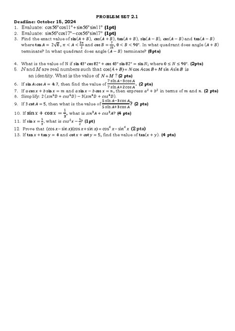 Problem Set 21 1 Science Problem Set 2 Deadline October 15