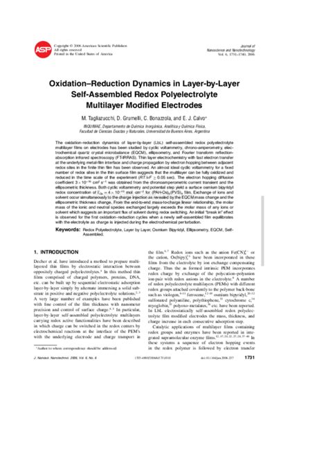 Pdf Oxidation Reduction Dynamics In Layer By Layer Self Assembled
