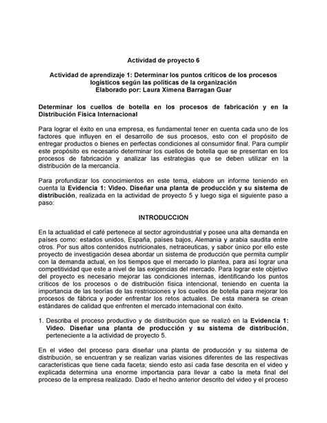 Actividad De Proyecto 6 Evidencia 1 Actividad De Proyecto 6 Actividad