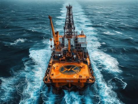 Drill Ship Operating In Open Sea Premium Ai Generated Image