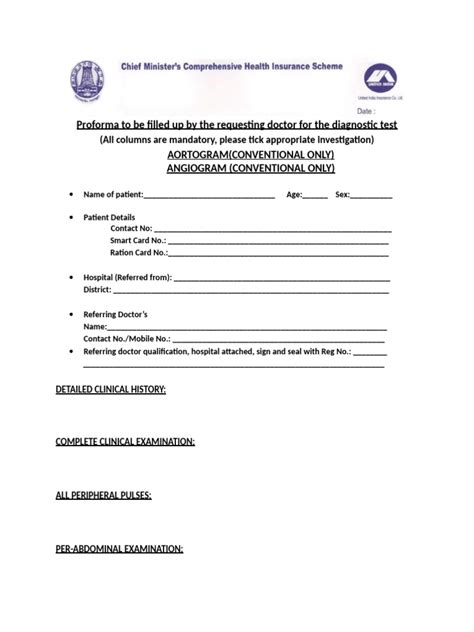 Dc Proforma Angiogram Aortogram Pdf