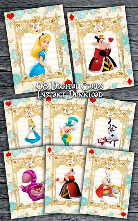 Alice In Wonderland Printable Cards Instant Download Decorative