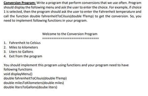 Solved Conversion Program Write A Program That Perform