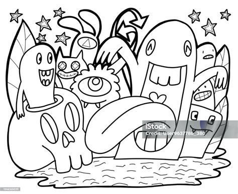 재미있는 괴물은 색칠 공부를위한 원활한 패턴 흑백 배경 벡터 일러스트레이션 귀여운에 대한 스톡 벡터 아트 및 기타 이미지 귀여운 그리기 낙서 드로잉 Istock