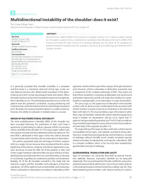 Pdf Multidirectional Instability Of The Shoulder Does It Exist