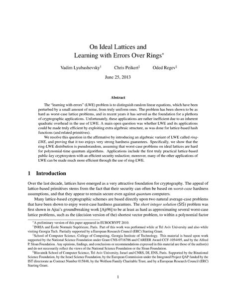 On Ideal Lattices And Learning With Errors Over Rings On Ideal