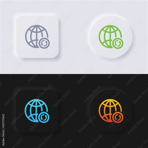 Globe Icon With Circular Rotation Arrow Symbol Icon Set Multicolor Neumorphism Button Soft Ui
