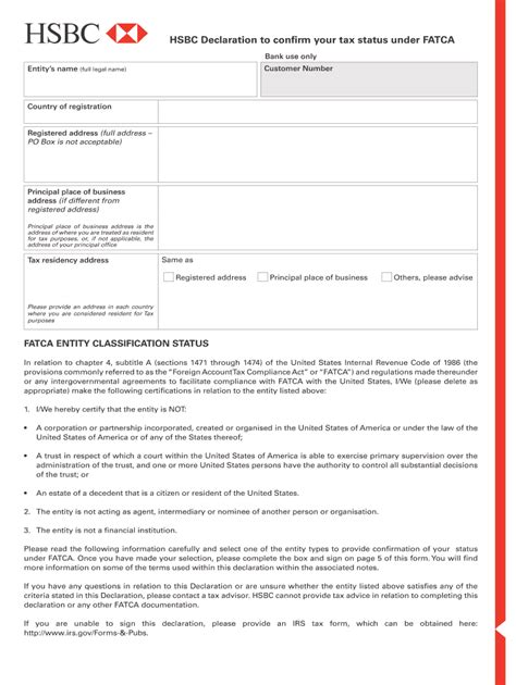 Fillable Online Hsbc Declaration Form To Confirm Your Tax Status Under