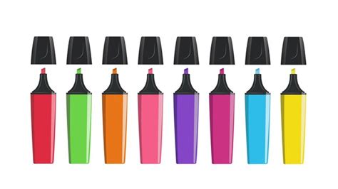 Ensemble D illustration Vectorielle De Stylo Surligneur Coloré Vecteur Premium