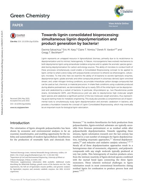 Pdf Towards Lignin Consolidated Bioprocessing Simultaneous Lignin