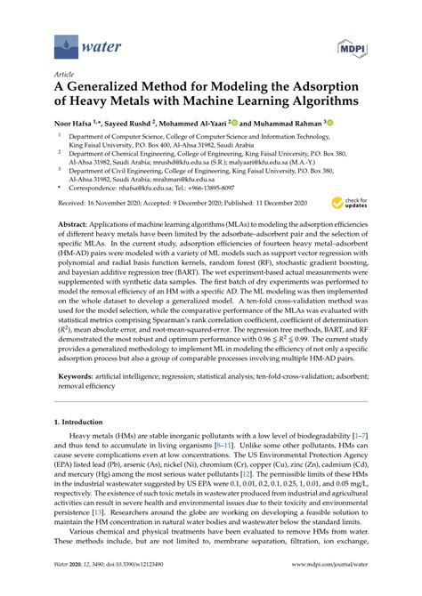 Pdf A Generalized Method For Modeling The Adsorption Of Heavy Metals With Machine Learning