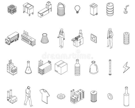 Recycle Factory Icons Set Vector Outline Stock Vector Illustration Of