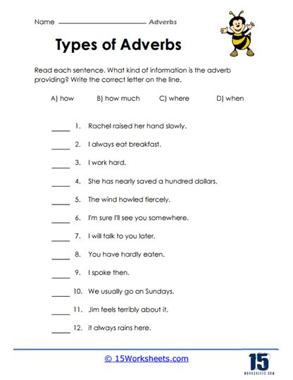 Adverbs Worksheets 15 Worksheets