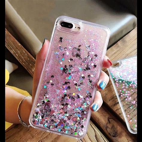 Iphone 7 Plus Case Waterfall Glitter Hearts Pink