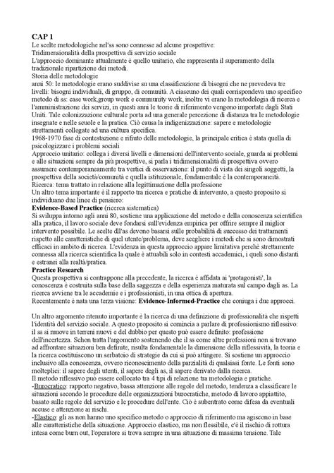 Riassunto Il Metodo Del Servizio Sociale Silvia Fargion Cap1 4